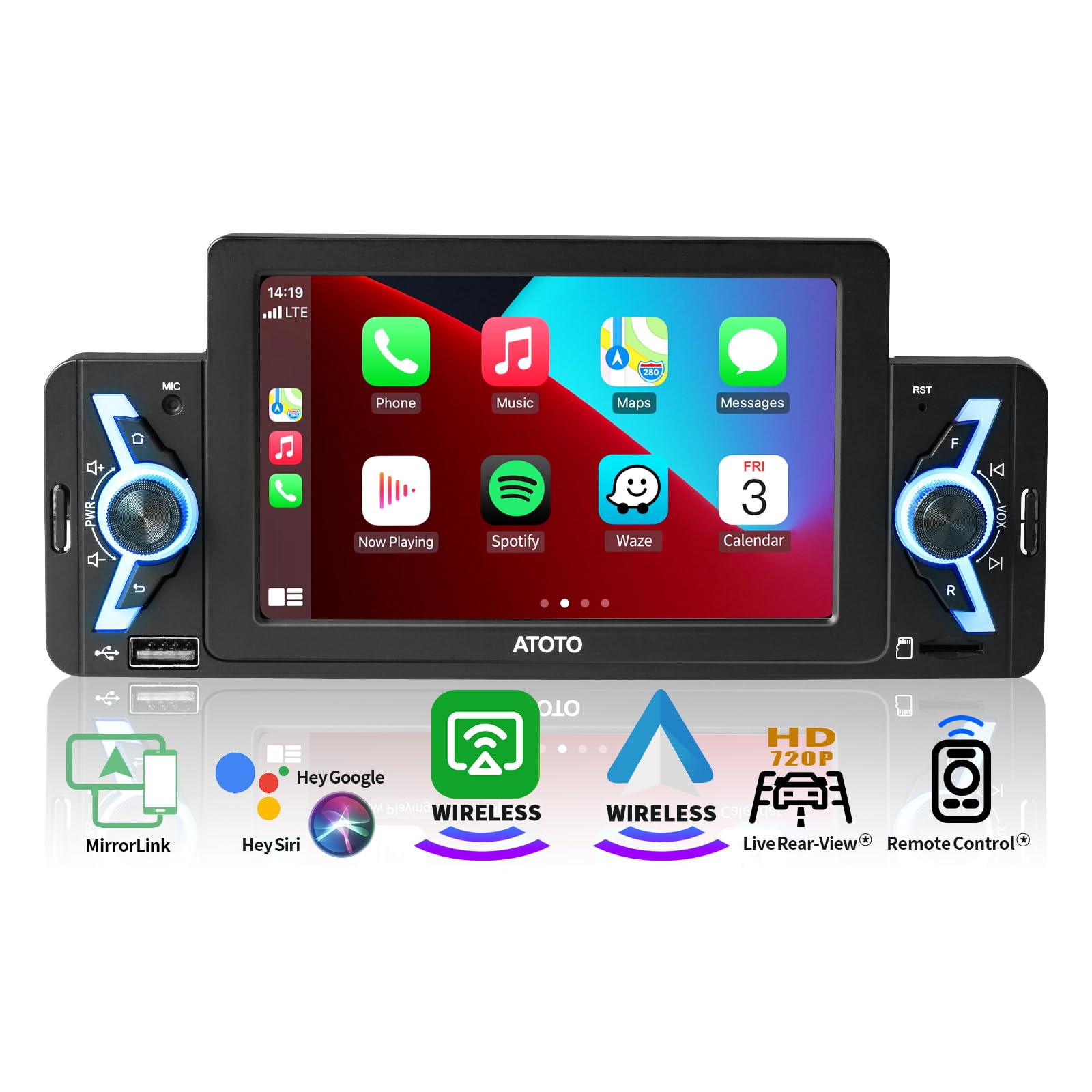 ATOTO F7WE 5inch Single Din Car Stereo, Wireless Carplay & Wireless ...