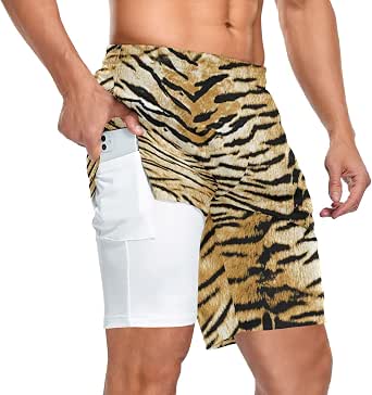 Tiger Mens Running Shorts with Liner 2 in 1 Gym Shorts for Men Workout ...