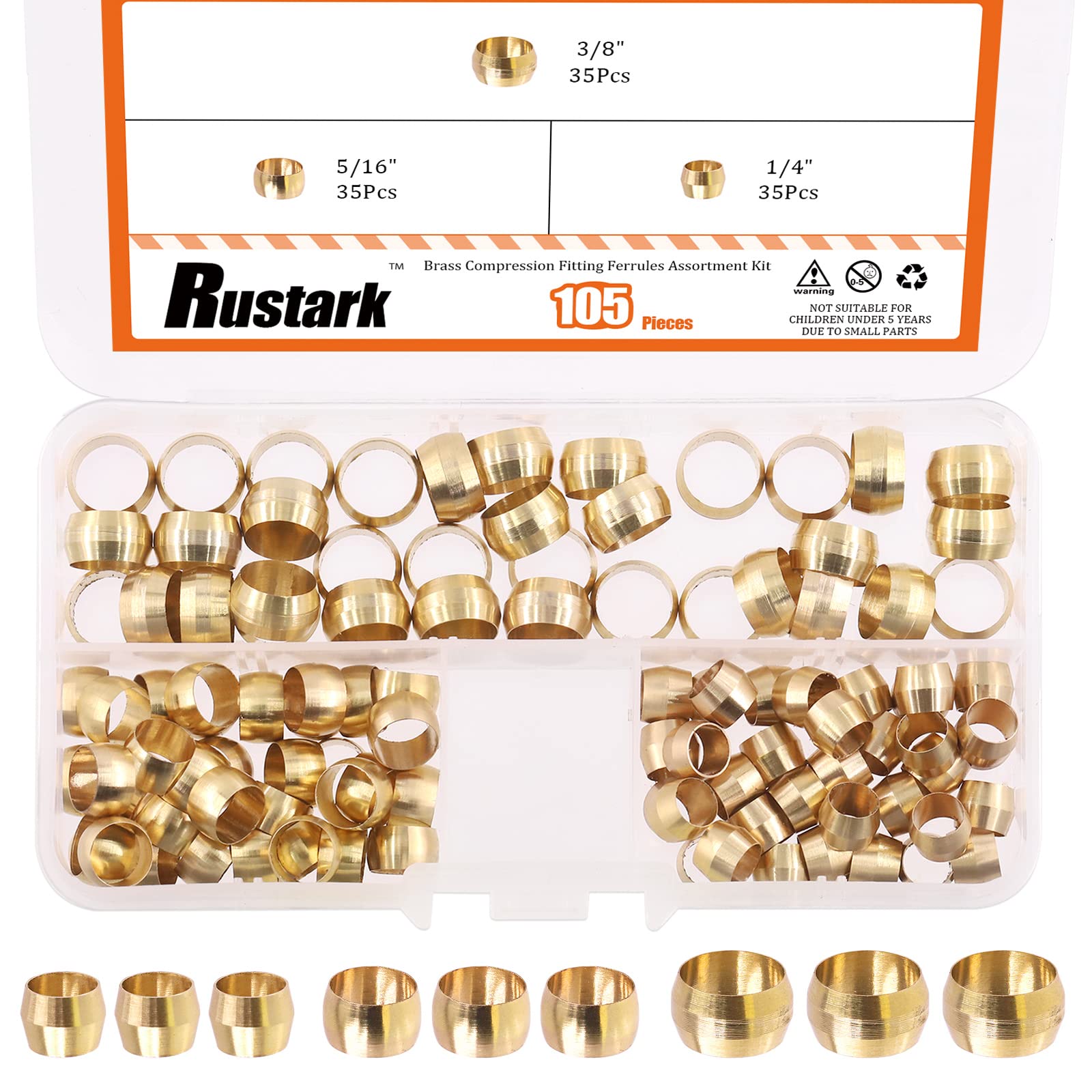Amazon.com: Rustark 105Pcs 1/4" 5/16" 3/8” Brass Compression Fitting ...