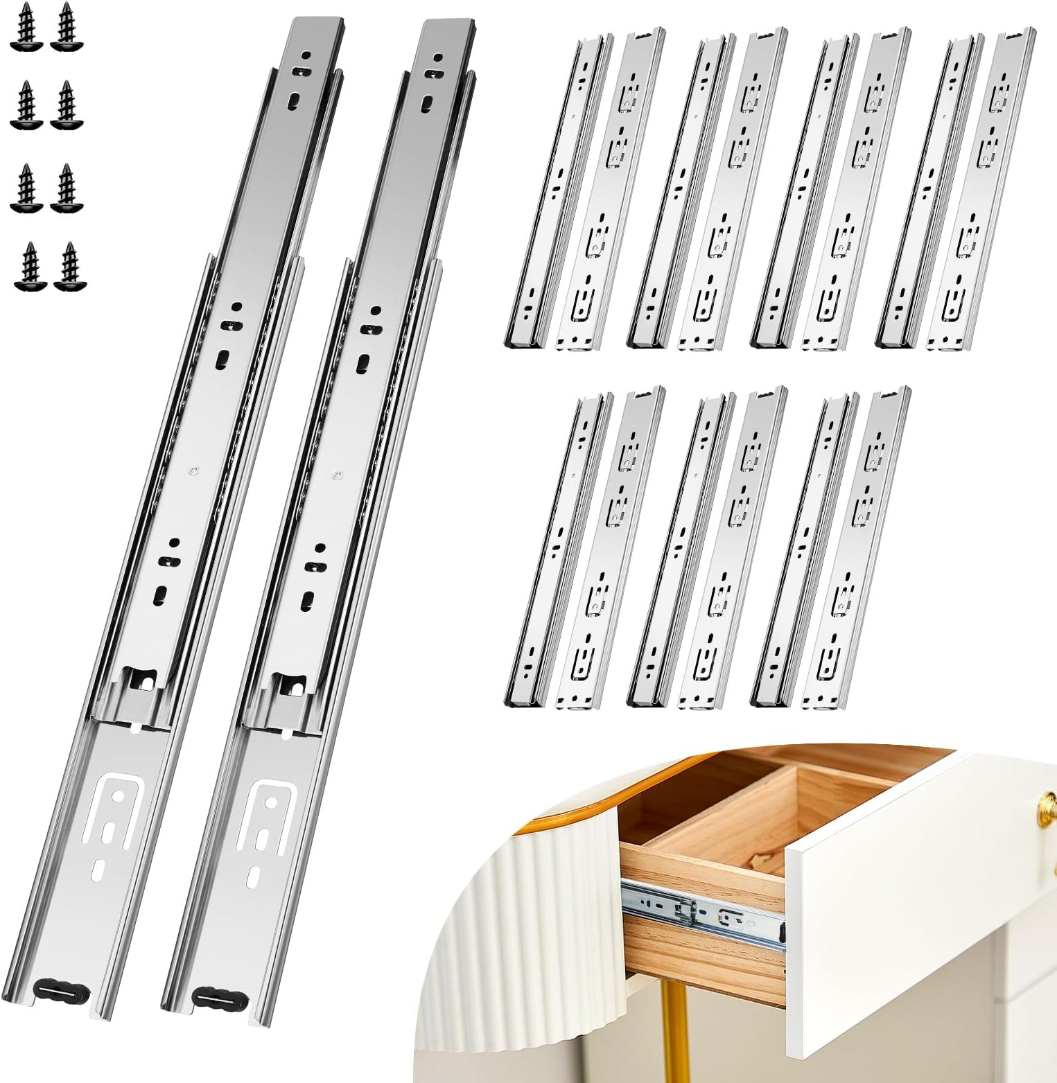 Zonon 16 Pairs 32 Pcs Drawer Slides Soft Close Drawer Slides Heavy Duty ...