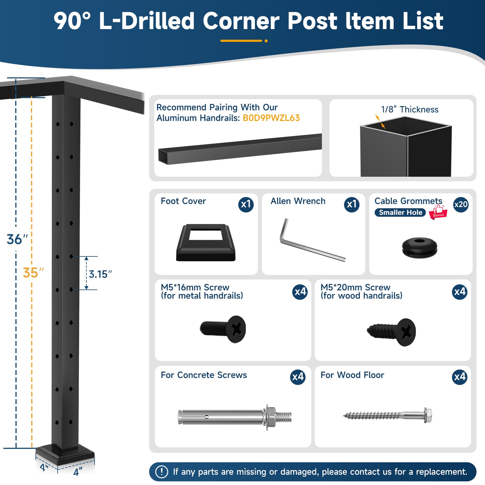 Snapklik.com : Gyykzz 36" Aluminum Cable Railing Corner Post Perfect ...
