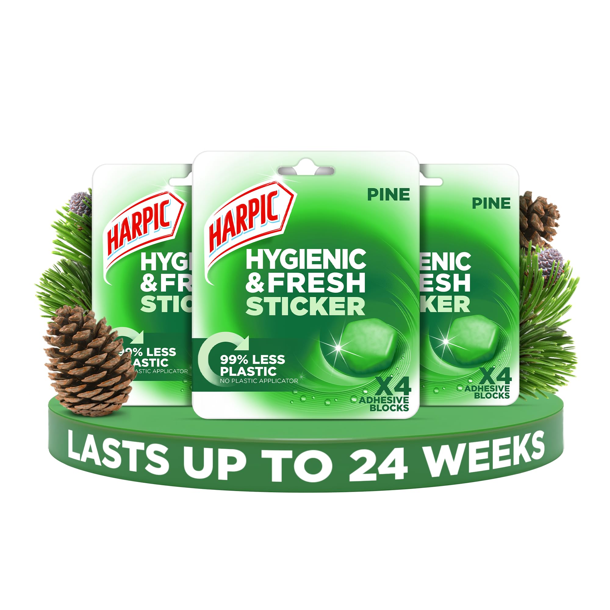 Harpic Hygienic Fresh Sticker Adhesive Toilet Block, Pine, Pack 3 x 4 ...
