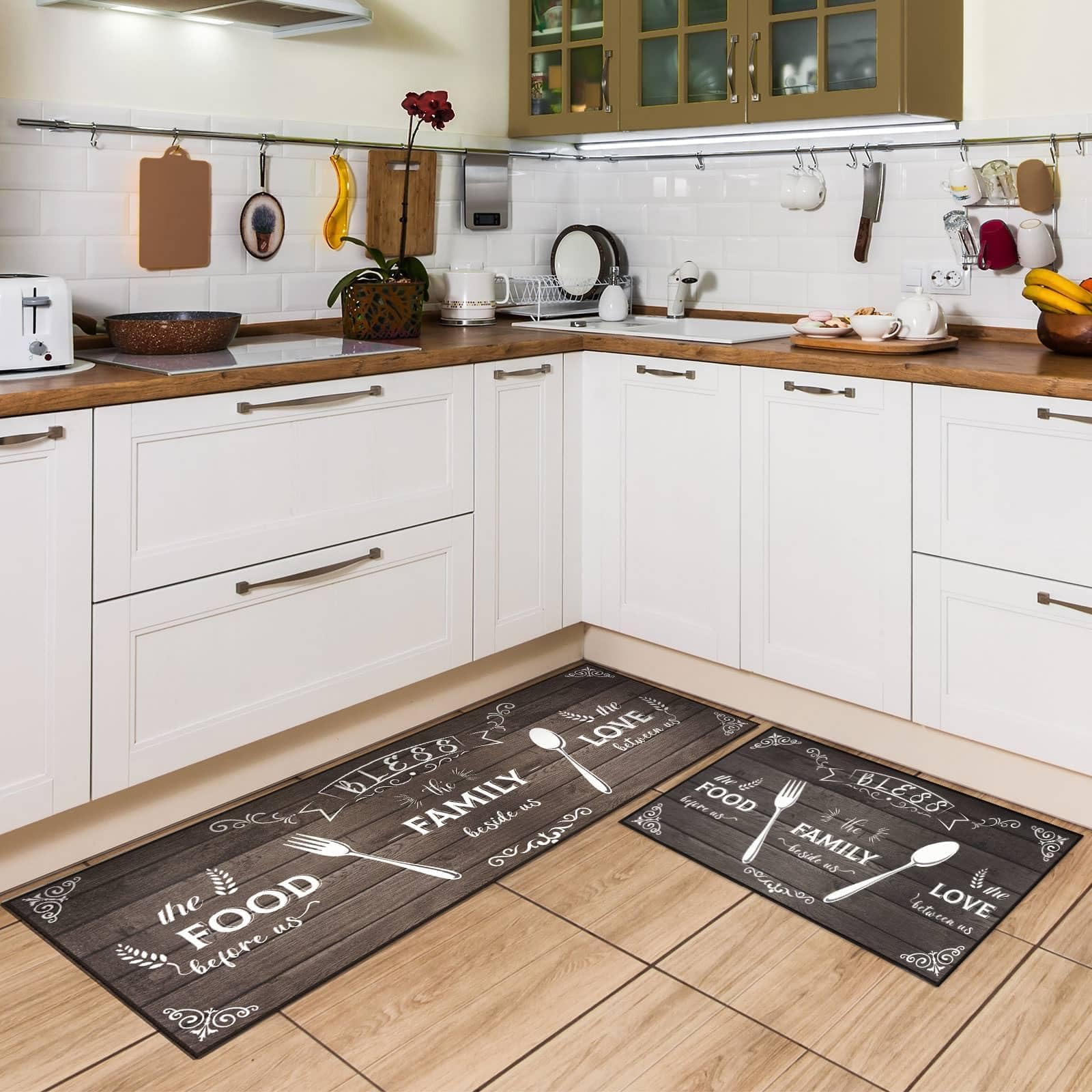 Amazon.com: 3 Pcs Kitchen Rug Set Non Skid Thick Black Kitchen Rugs and ...