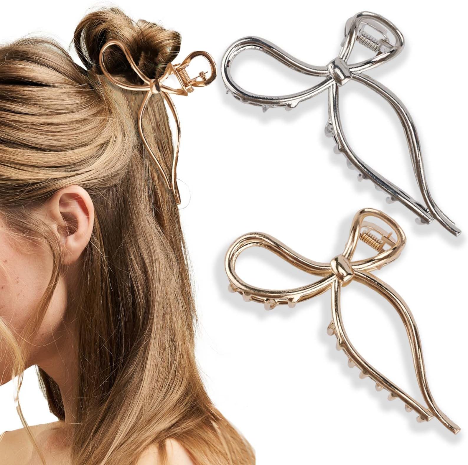 Amazon.com : Metal Silver Hair Claw Clips Hair Bows for Women 1Pcs ...