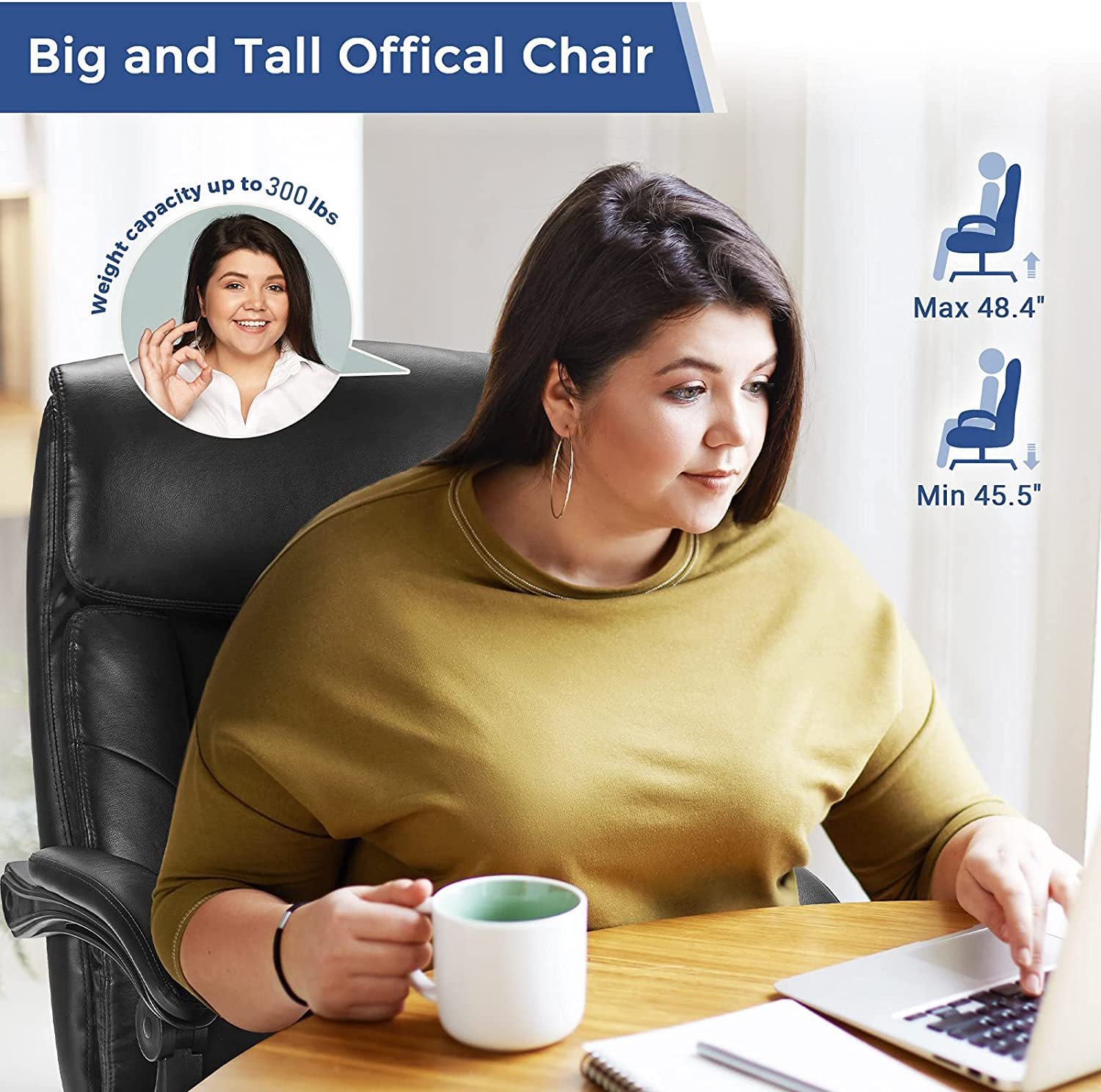 Executive Office Chair, Ergonomic Big and Tall Leather Swivel Rolling ...