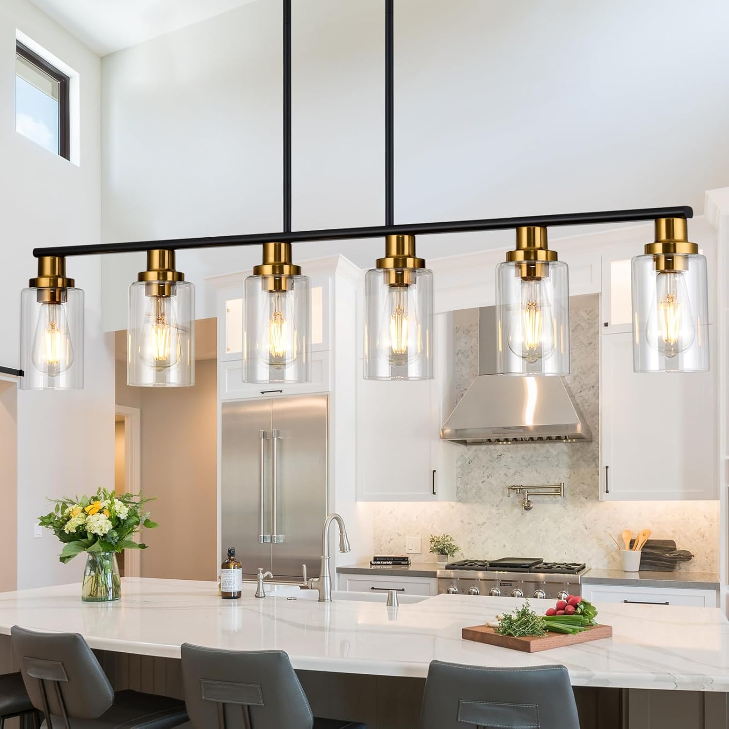 KPIOK Island Light for Kitchen, 6-Light Farmhouse Dining Room Light ...