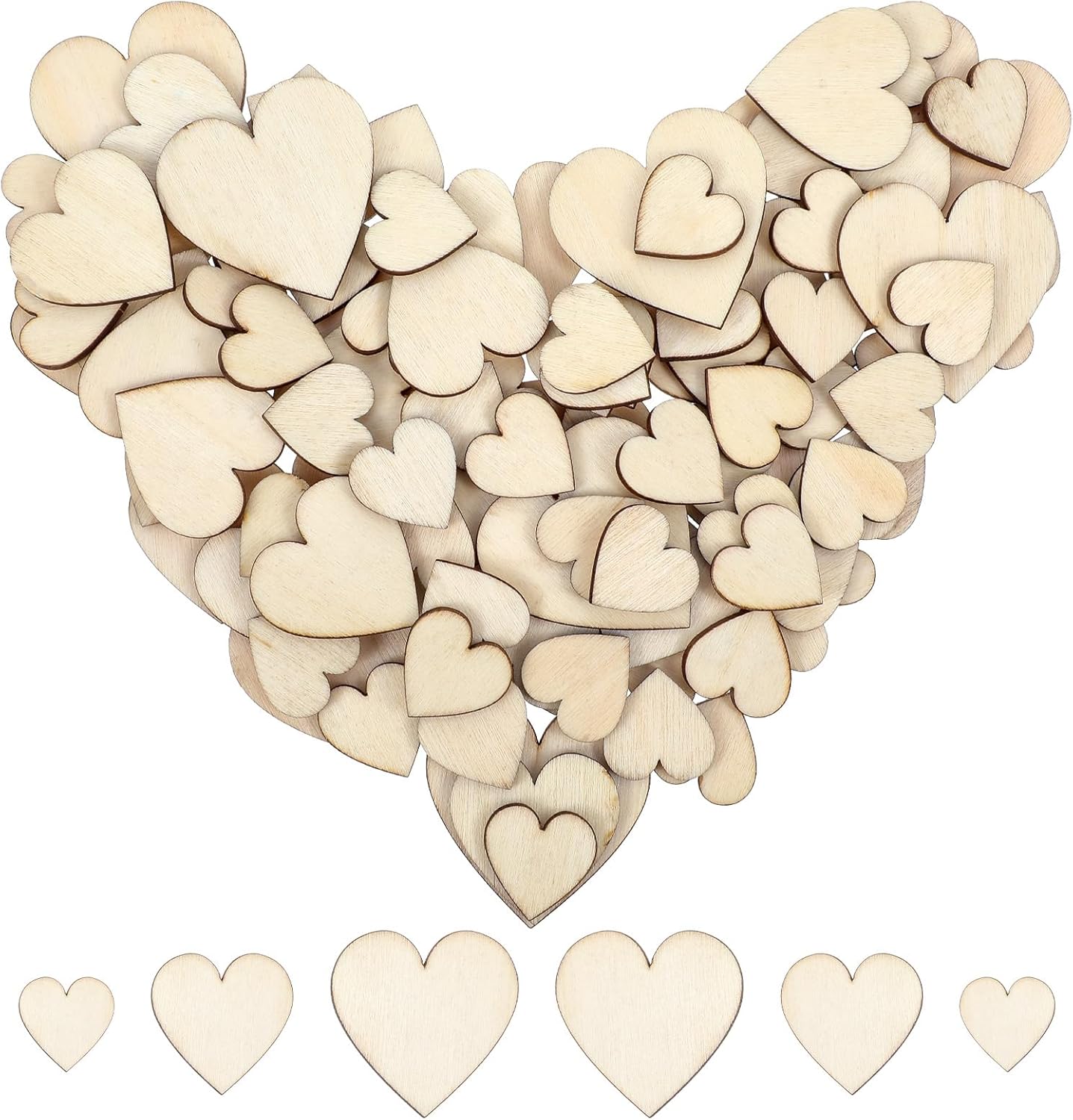 Amazon.com: 100 PCS Wood Hearts Cutout Slices Unfinished Wooden Heart ...