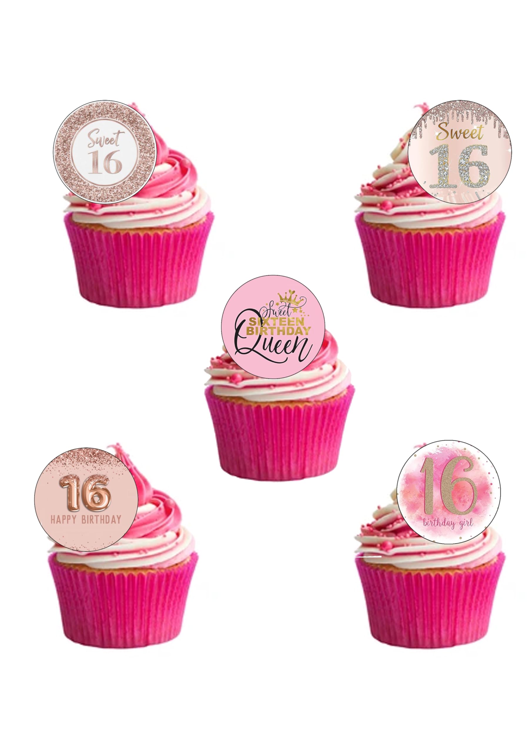 24 Precut Round 16th Birthday Sweet Sixteen Edible Wafer Paper ...