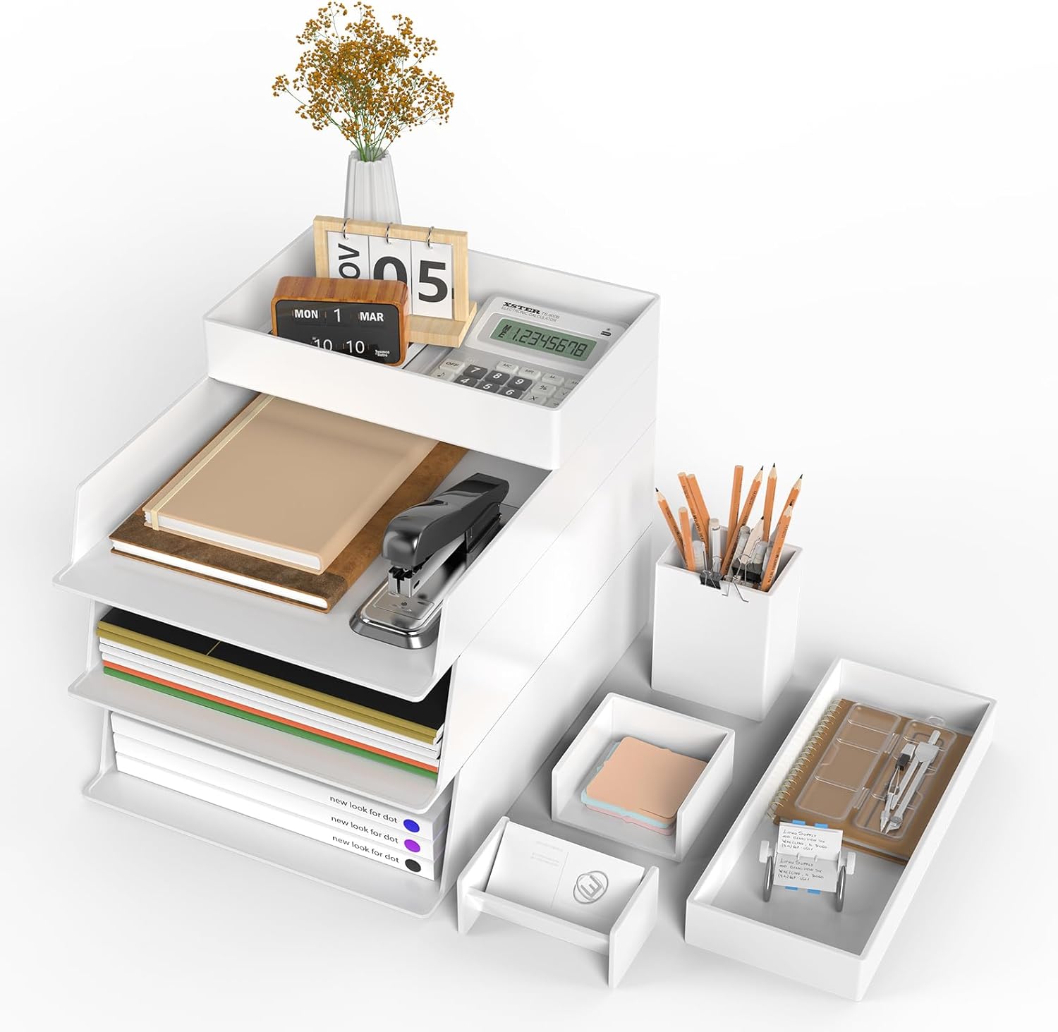 Otoomenz 4 Tier Plastics Desk Organiser Letter Tray, Stackable A4 ...