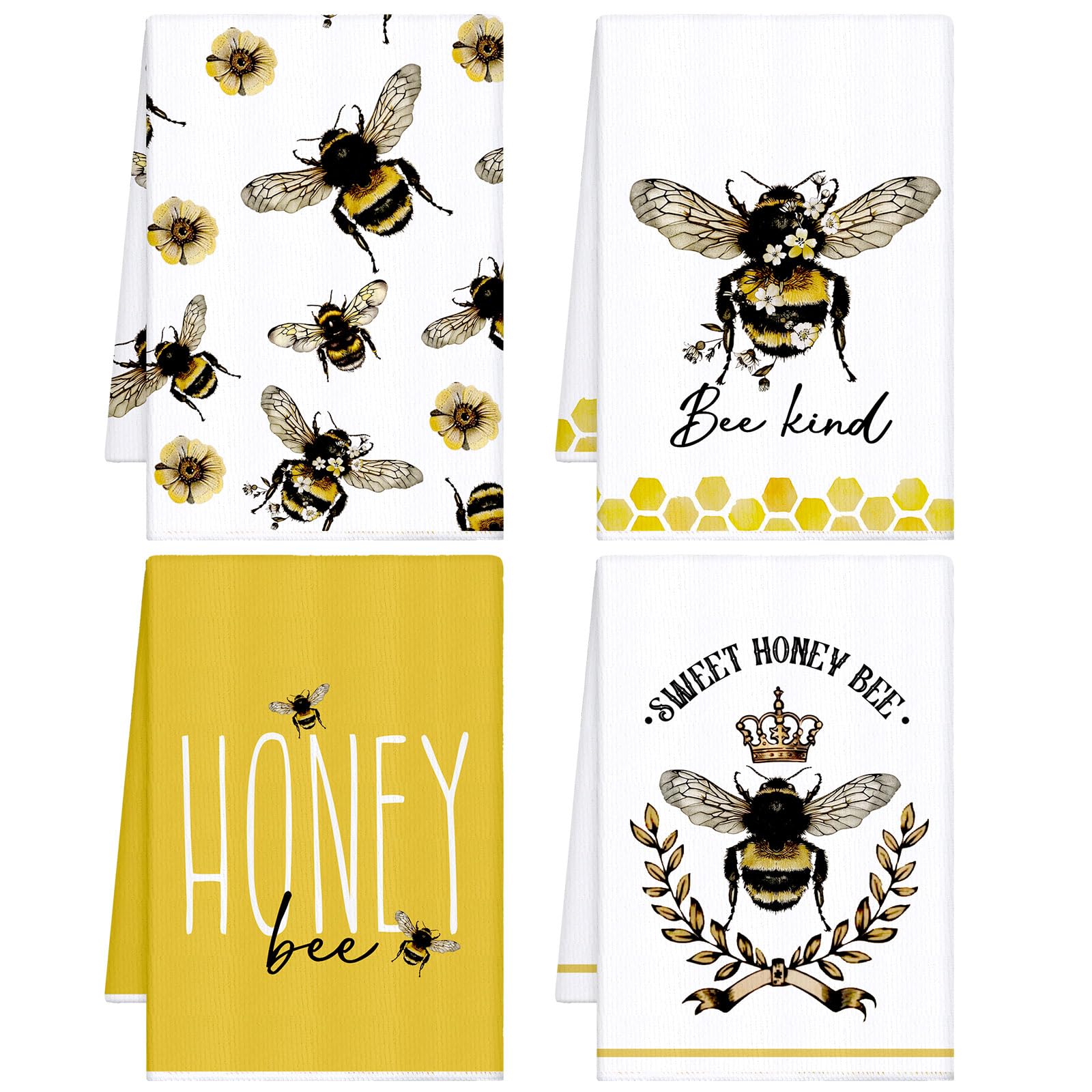 Amazon.com: Tegeme 4 Pcs Bee Kitchen Towel Honey Bee Dish Towels ...