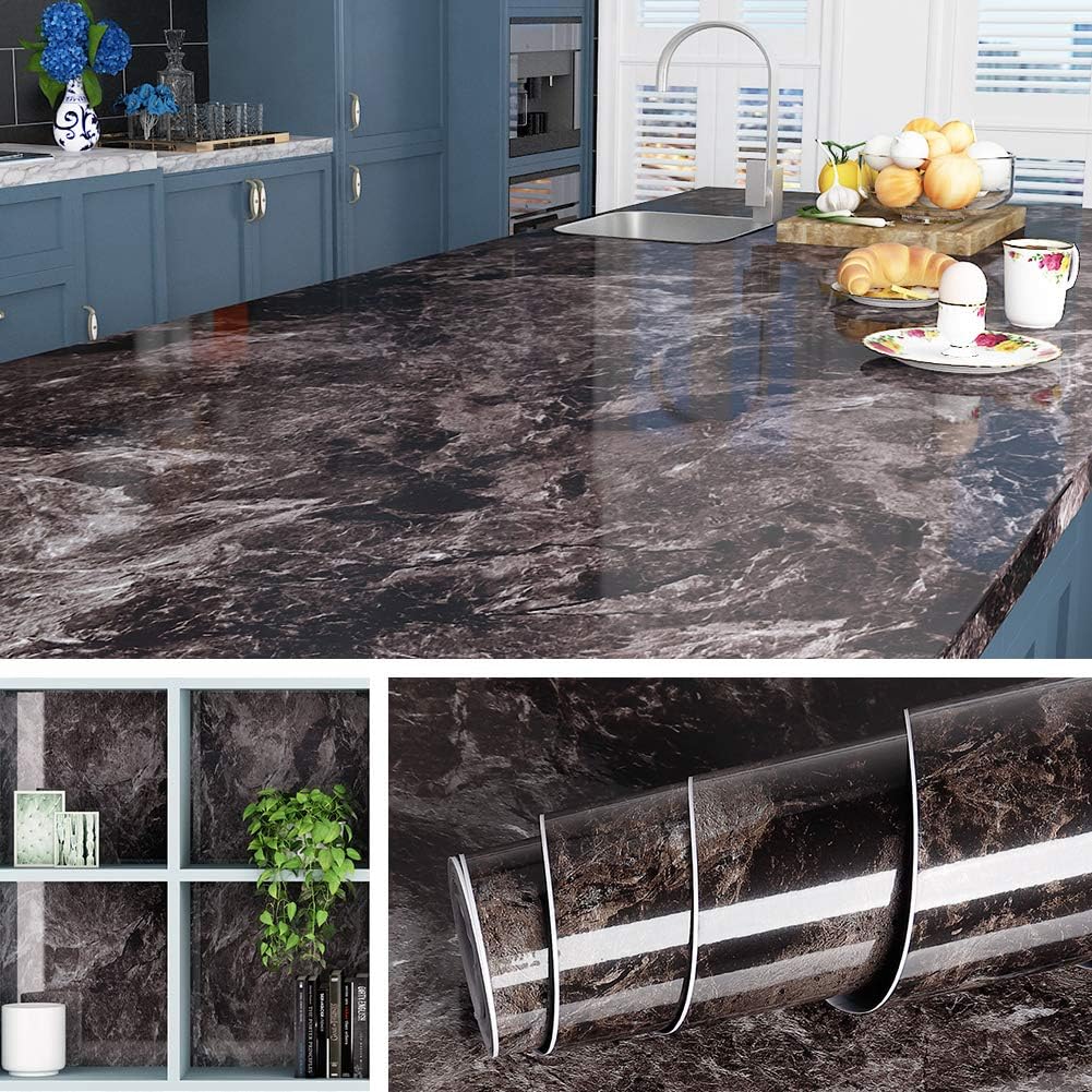 Livelynine Marble Vinyl Wrap for Kitchen Worktop Grey Marble Sticky ...