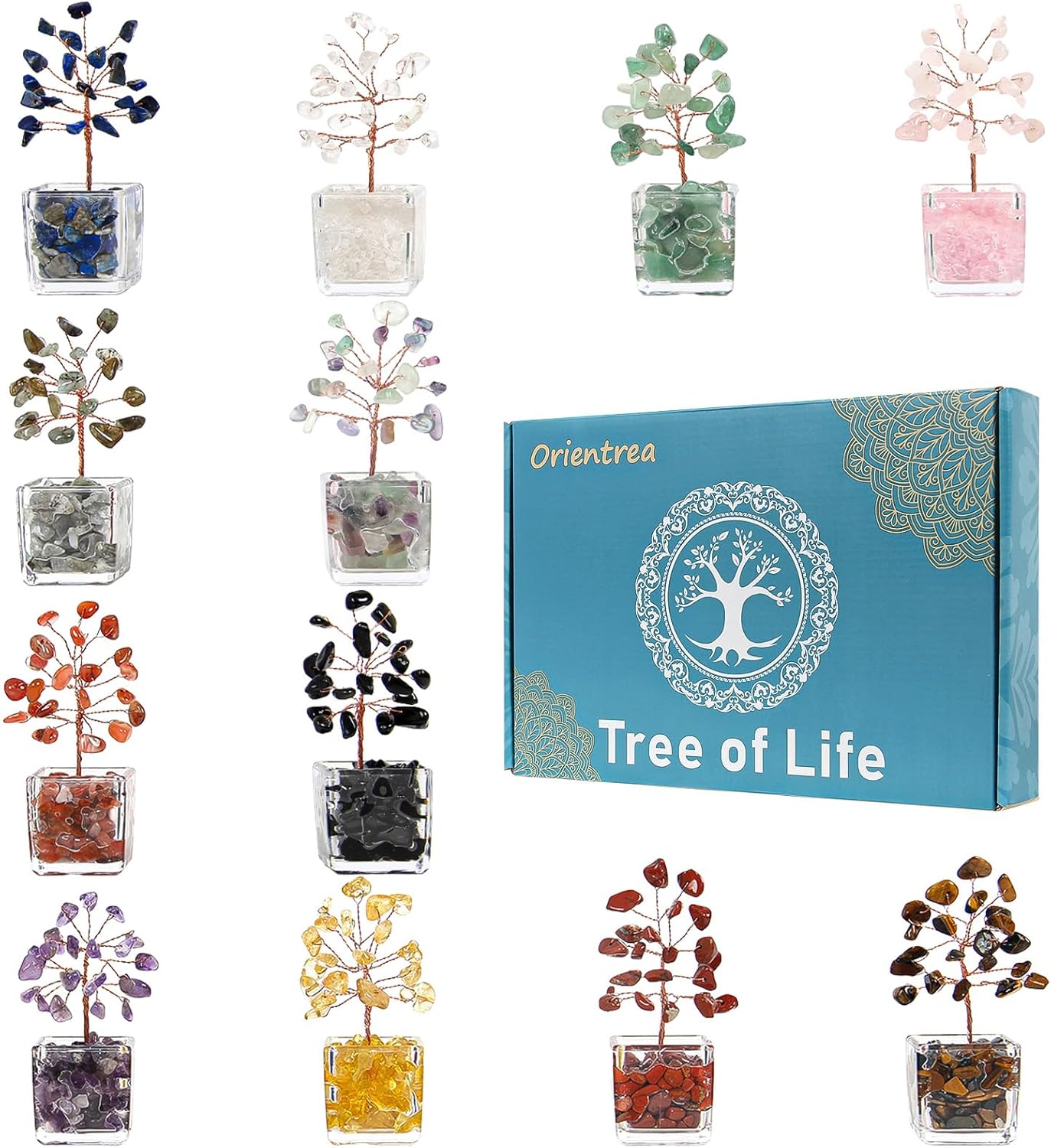 Amazon.com: Orientrea 12PCS Mini Crystal Tree Set, Chakra Tree of Life ...