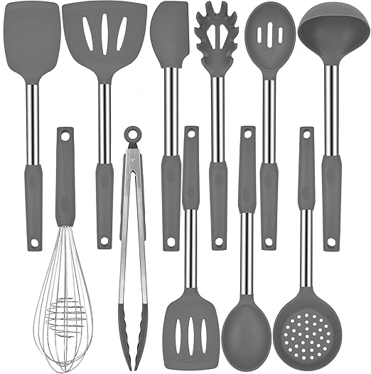 Amazon.com: Silicone Kitchen Cooking Utensils Set with Stainless Steel ...