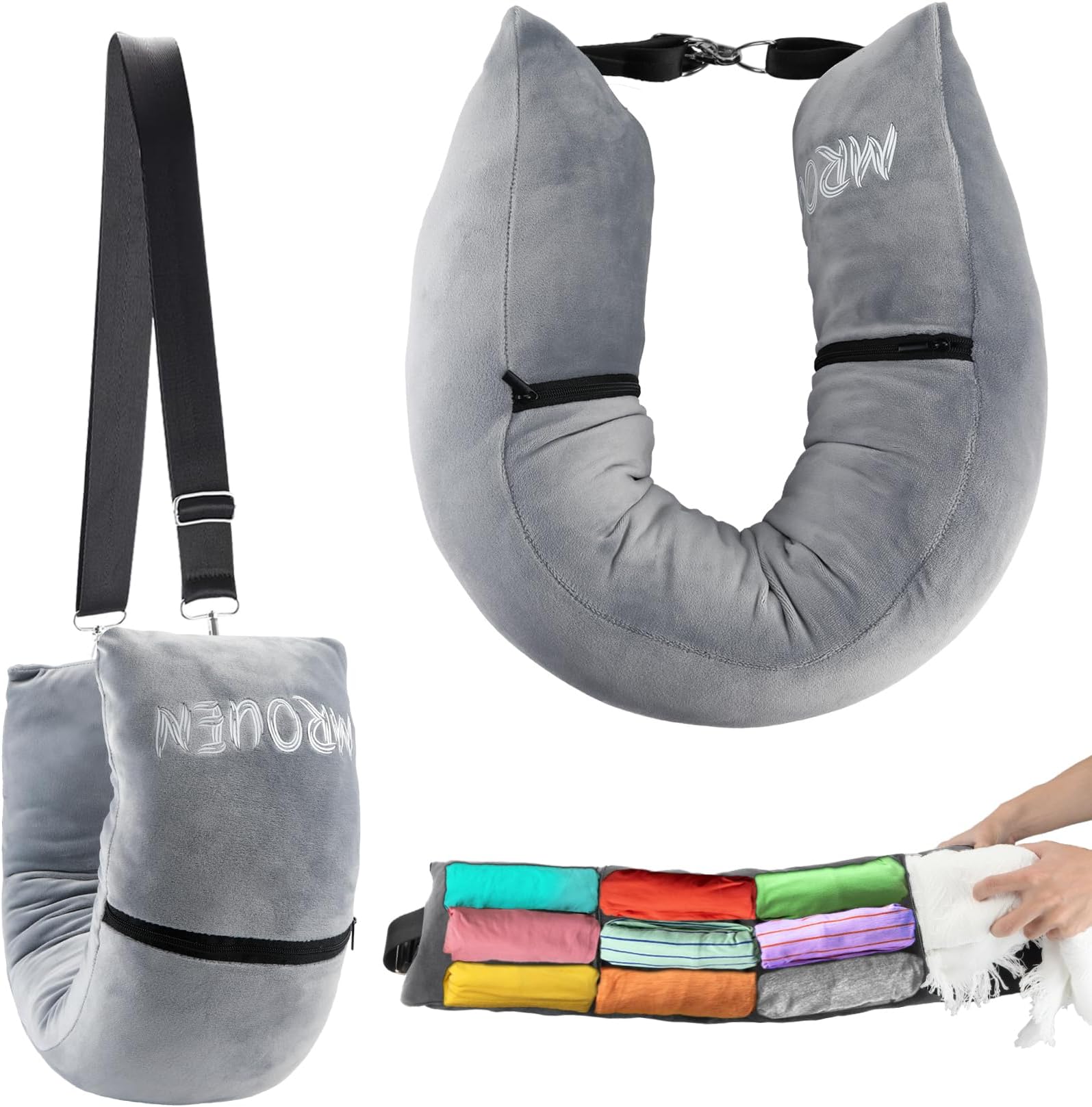 Amazon.com: MROUEN Travel Pillow, Stuffable Neck Pillow for Travel ...