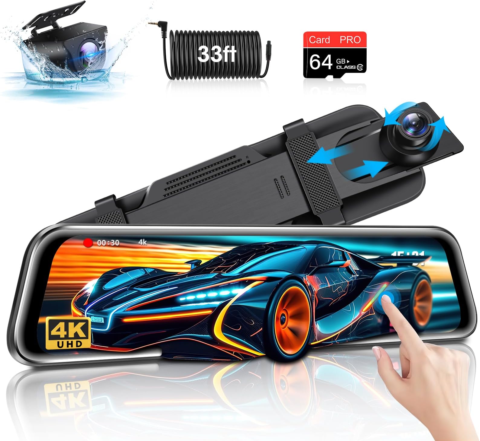 Amazon.com: Jansite 4K Rear View Mirror Camera with 64G SD Card Mirror ...