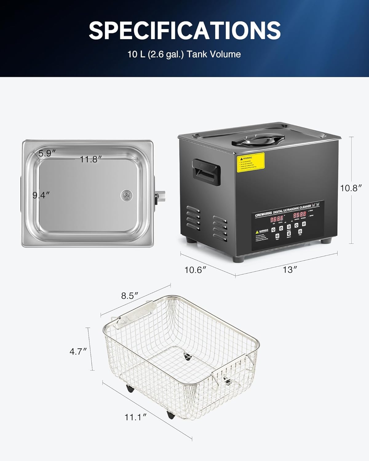 CREWORKS 10L Digital Ultrasonic Cleaning Machine Instruction Manual
