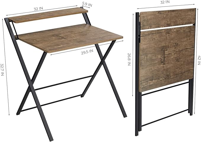 Amazon.com: FurnitureR Folding Desk No Assembly, 2-Tier Small Computer ...