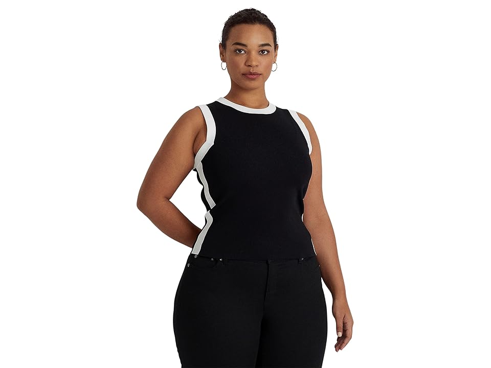 Lauren Ralph Lauren Plus Size Two-Tone Sleeveless Sweater (Black/White) Women's Clothing ...