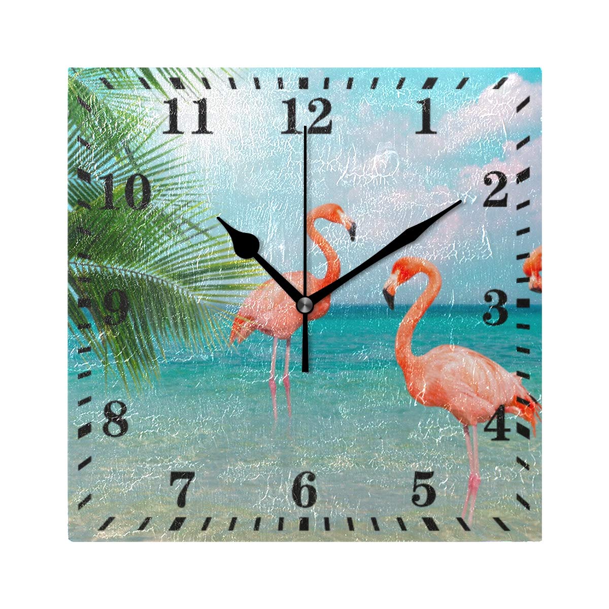 Amazon.com: Wall Clock Flamingo Beach Decorative Haning Clock Silent ...