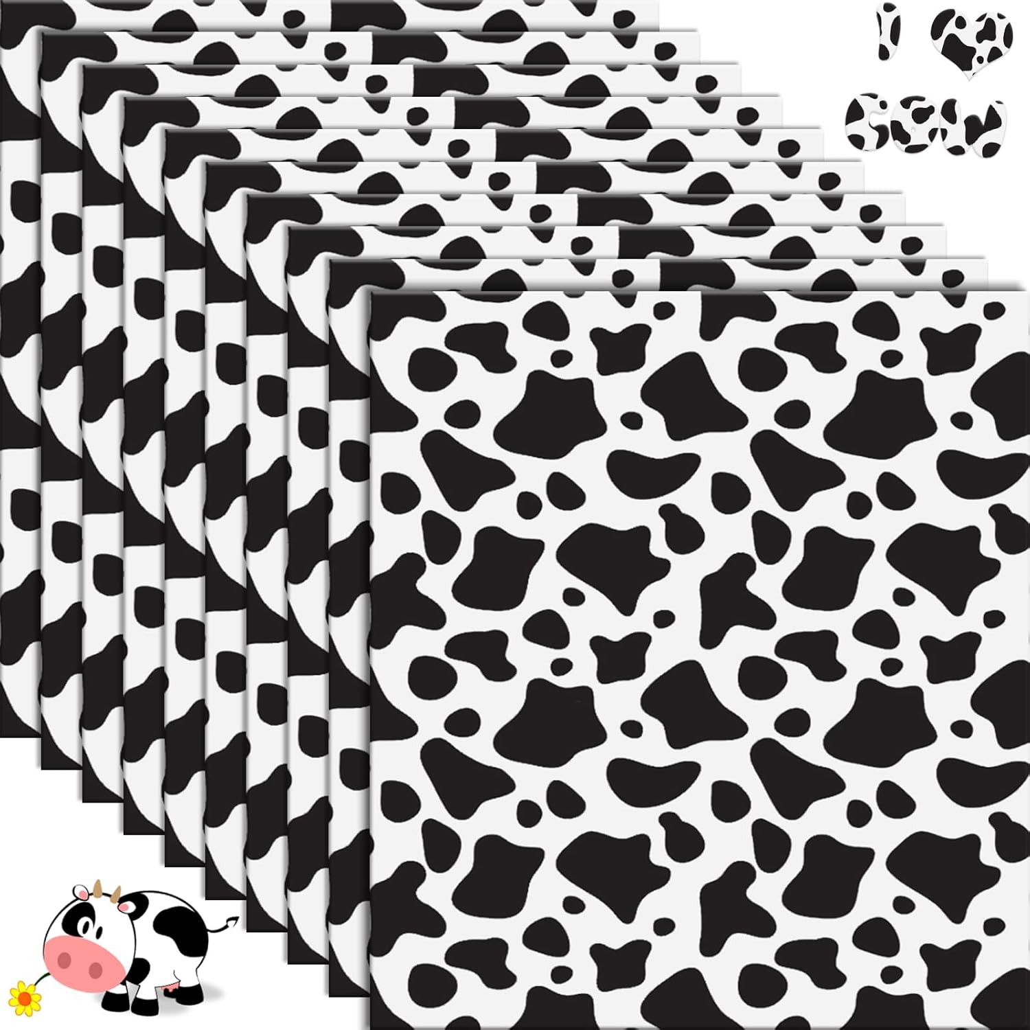 Amazon.com: 10 Pieces Cow Print Pattern Heat Transfer Vinyl Sheet ...