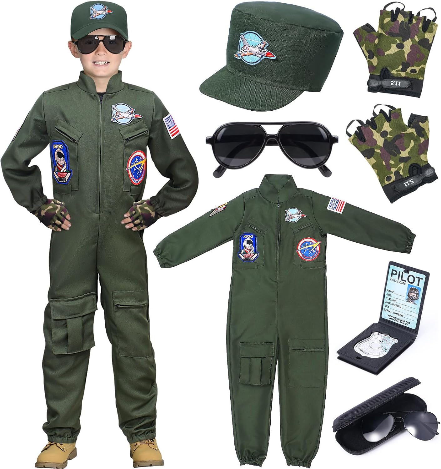 Amazon.com: Tacobear Fighter Pilot Costume for Kids Boys Air Force ...