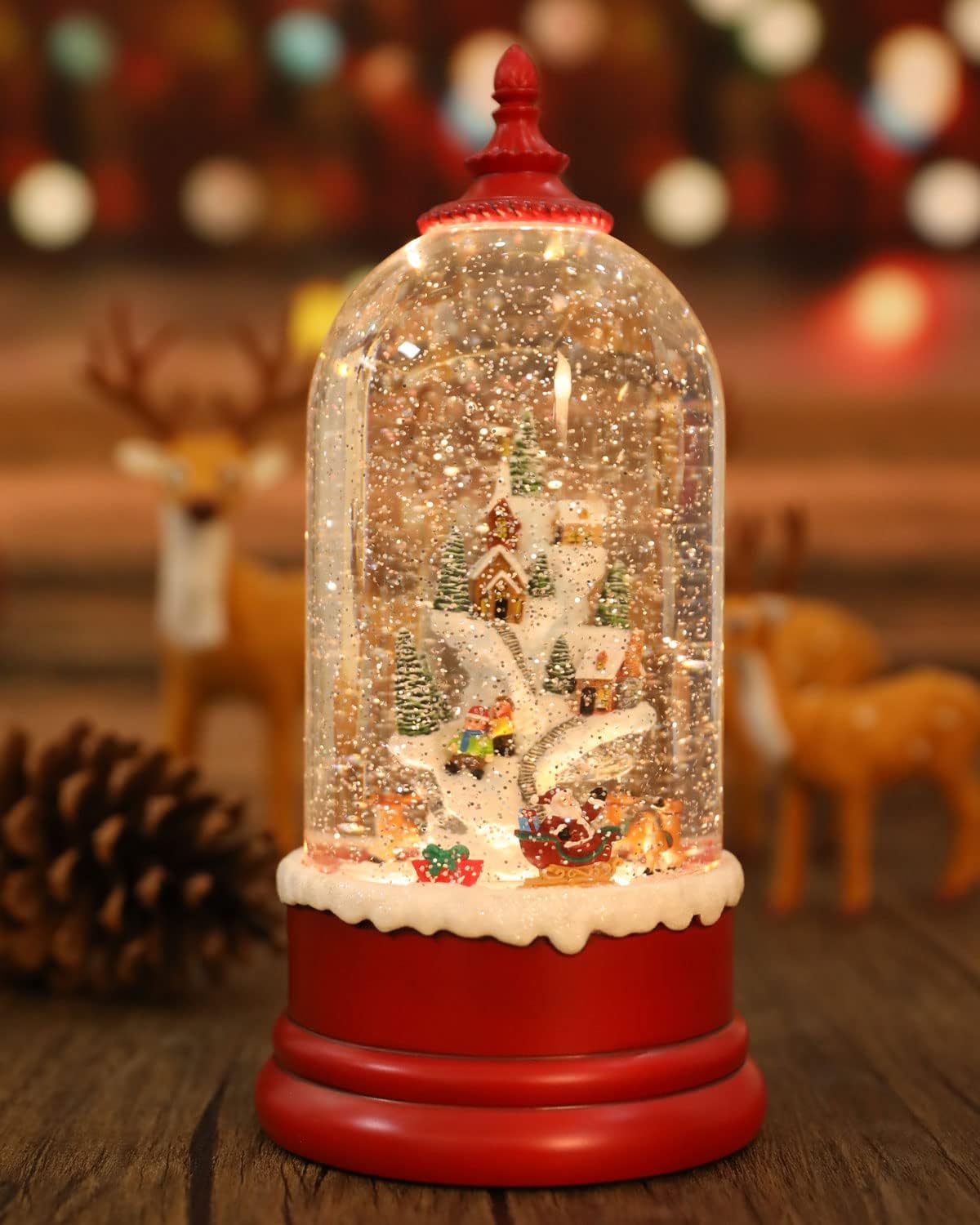 Amazon.com: Musical Christmas Snow Globe Lantern, Lighted Snow Globe ...