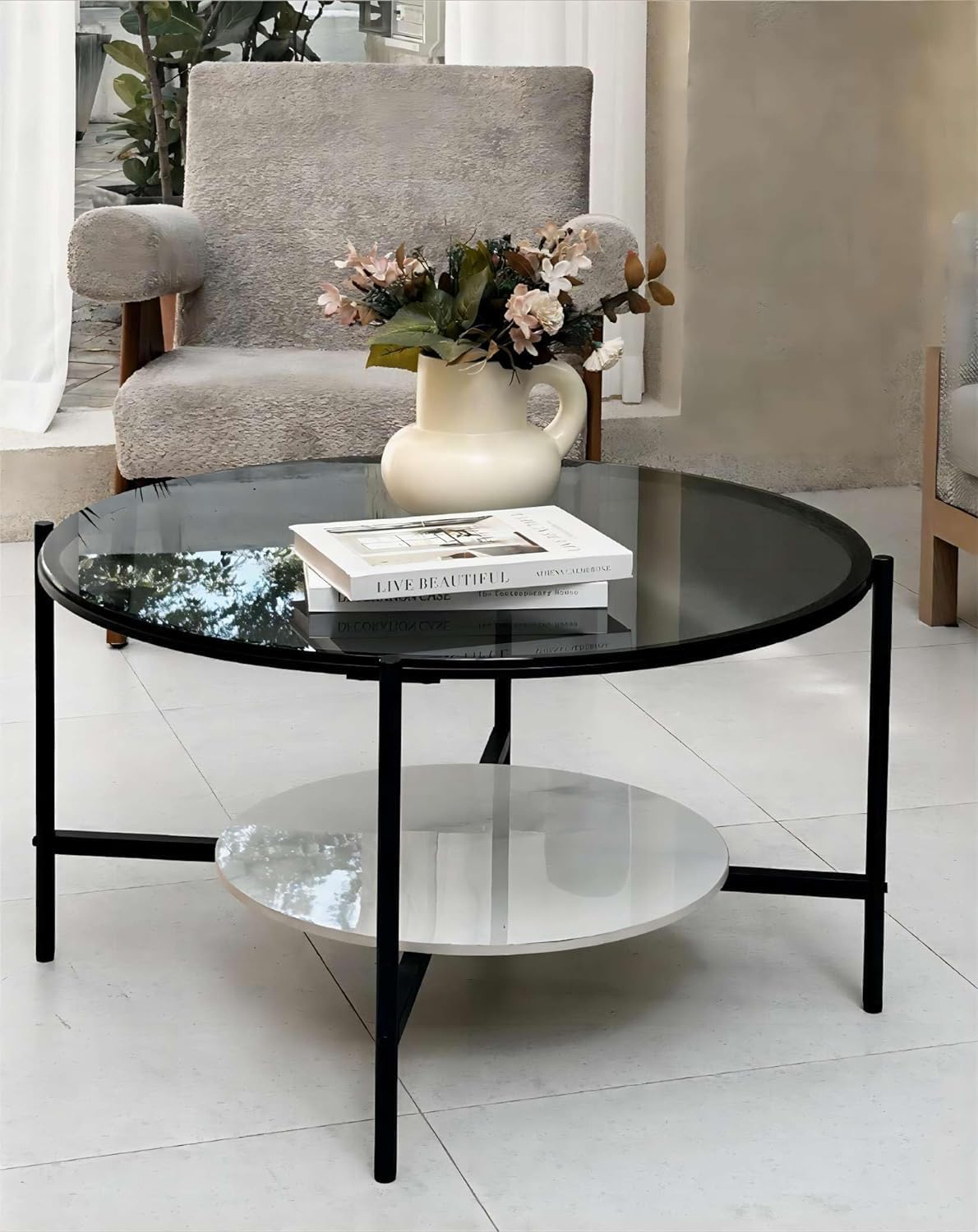 Artloge 2-Tier Round Tempered Glass Coffee Table: Modern Minimalist ...