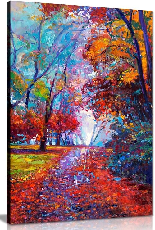 Quadro astratto contemporaneo con foresta autunnale su tela, stampa ...