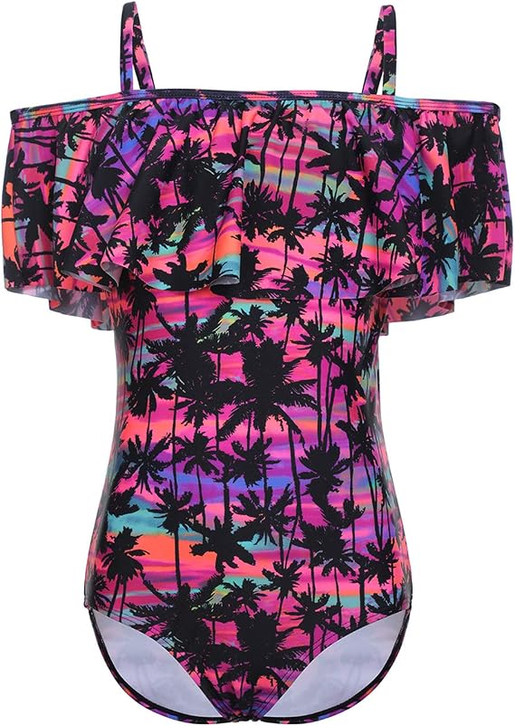 Amazon.com: DUSISHIDAN Girls Off Shoulder One Piece Swimsuits Ruffle ...
