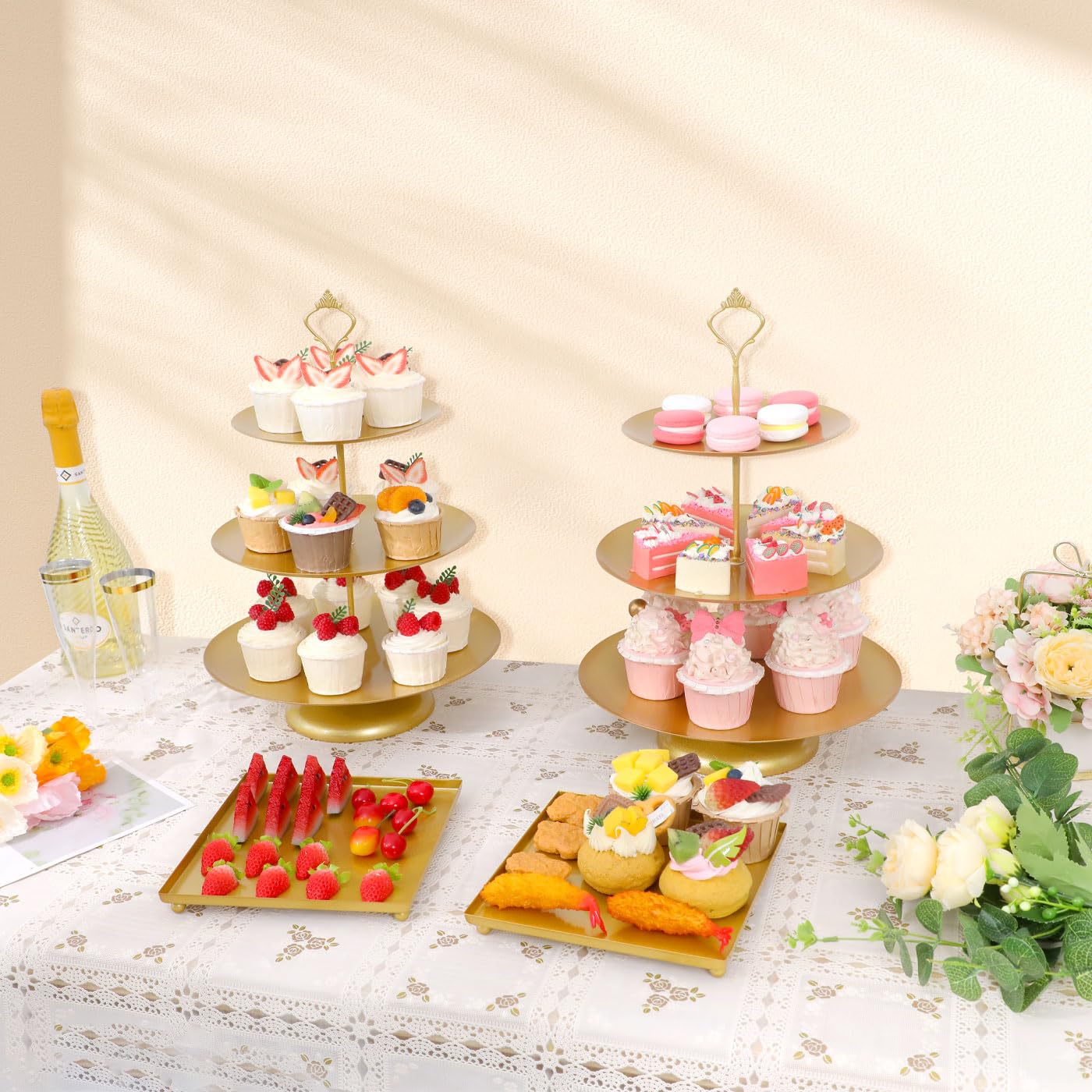 CWJCYTNSNÂ Gold Cupcake Stand Set of 4, 3 Tier Metal Cupcake Stands ...