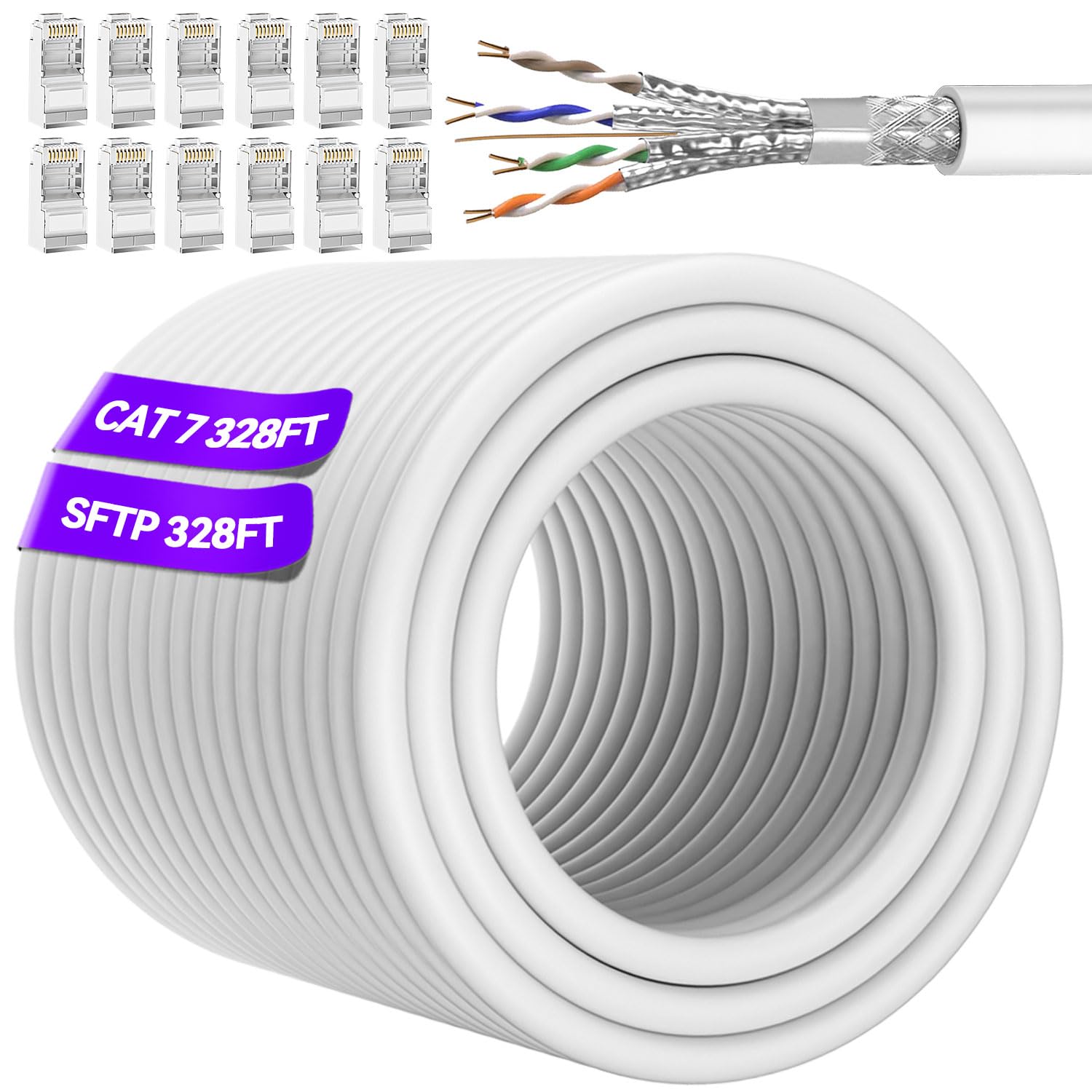 Amazon.com: Cat 7 Outdoor Ethernet Cable Bulk 100M/328ft (20 RJ45 ...