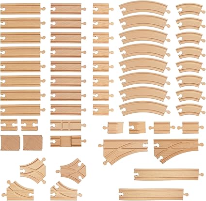 Amazon.com: Wooden Train Tracks 58 Piece Set, Track Expansion and 9 ...
