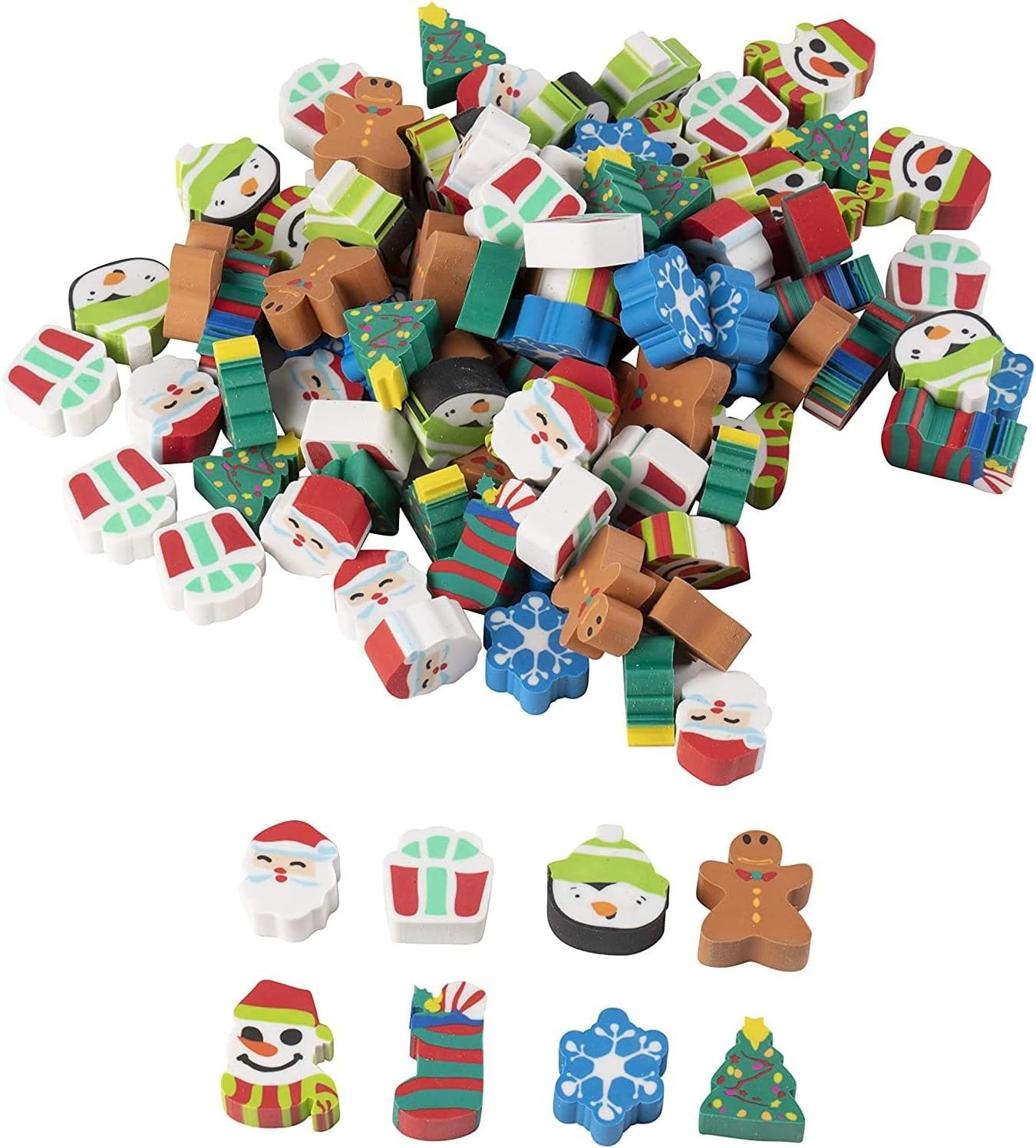 Amazon.com: Juvale 100 Pieces Mini Christmas Erasers for Kids Party ...