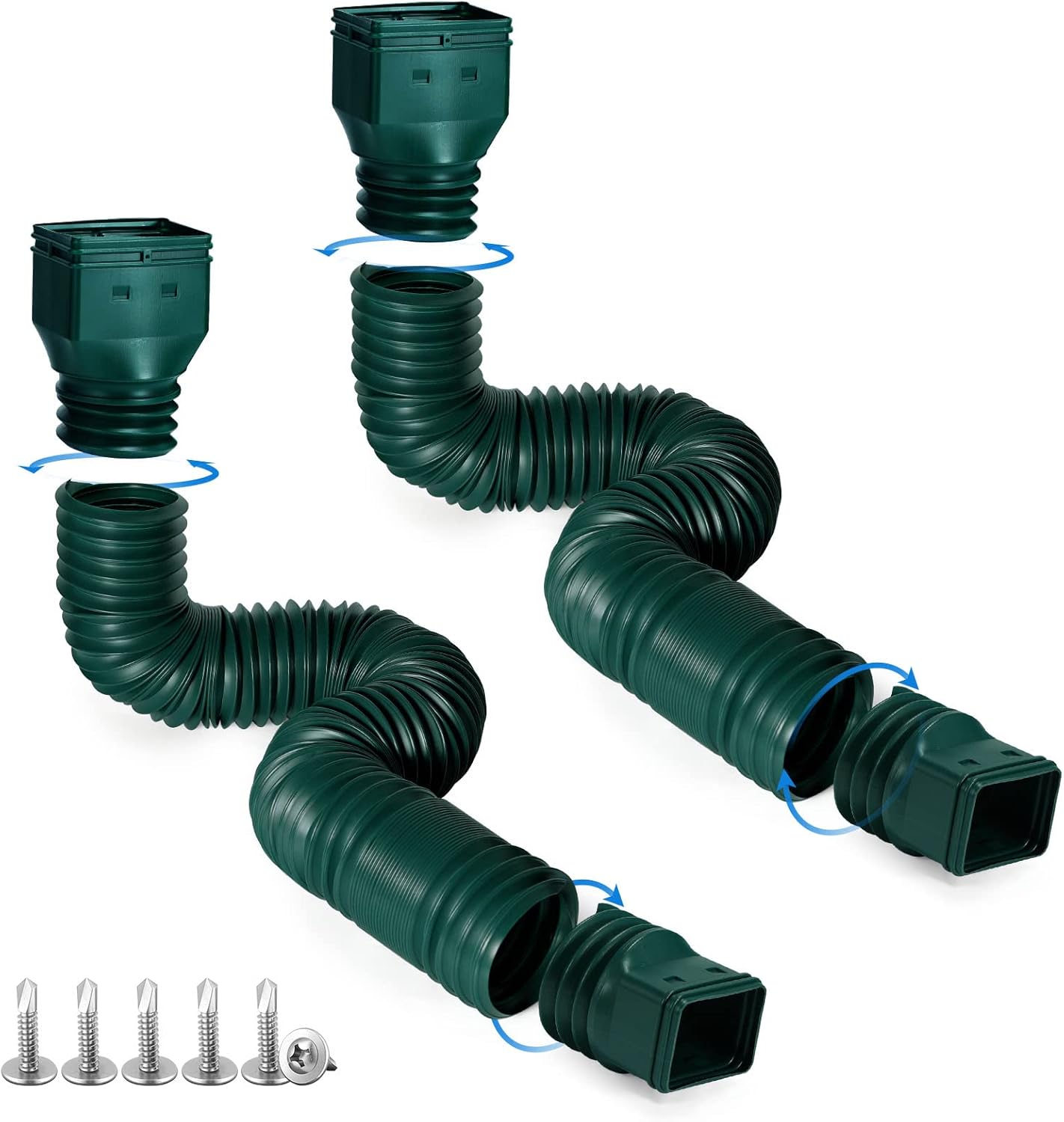 plusgutter Green-2pack Rain Gutter Downspout Extensions Flexible, Drain ...