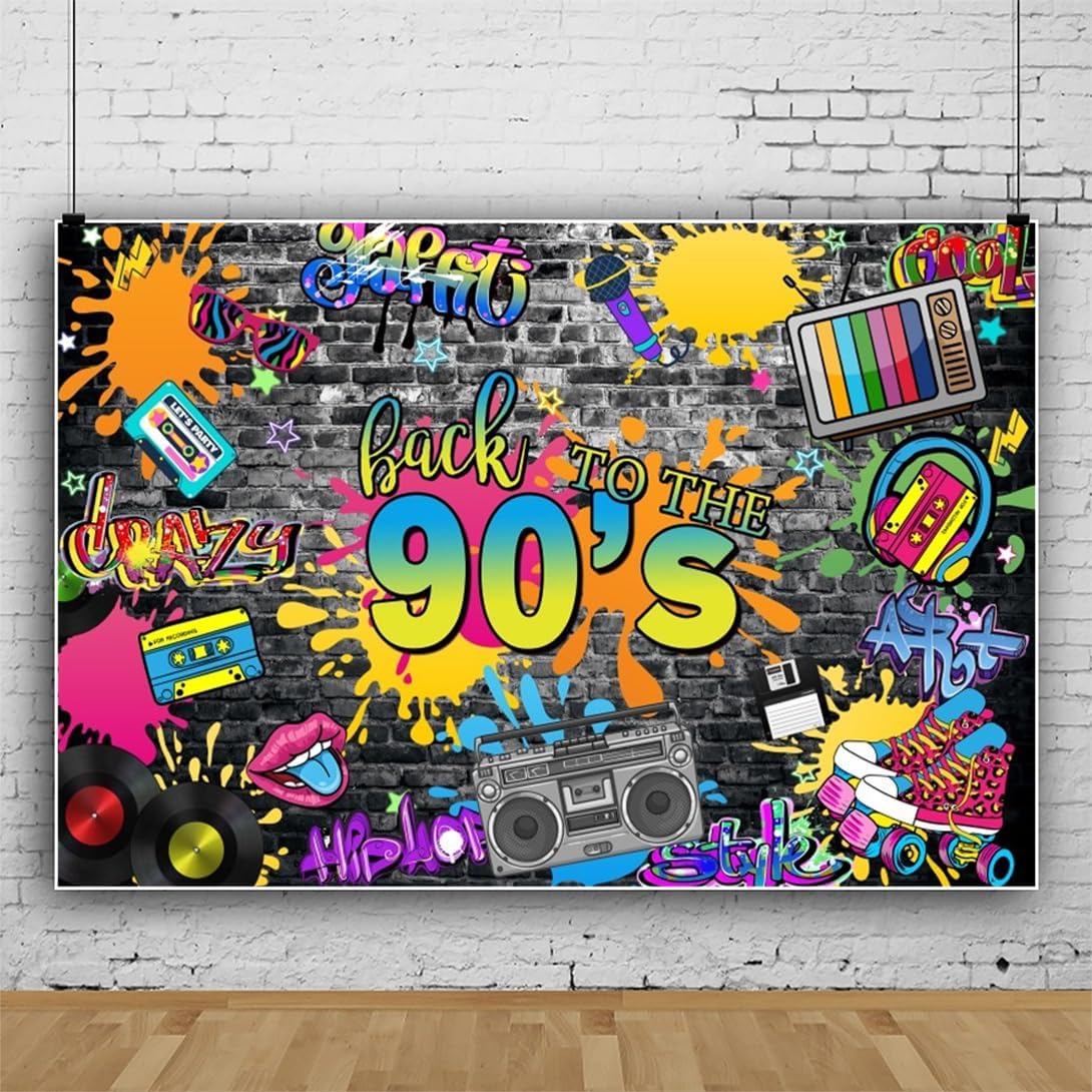 Amazon.com : 8x6ft Vinyl Back to The 90s Backdrop Hip Hop Rock Music ...