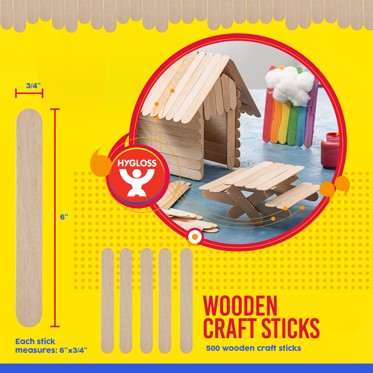 Snapklik.com : Hygloss Natural Wood Jumbo 6-Inch Craft Sticks 500 Count ...