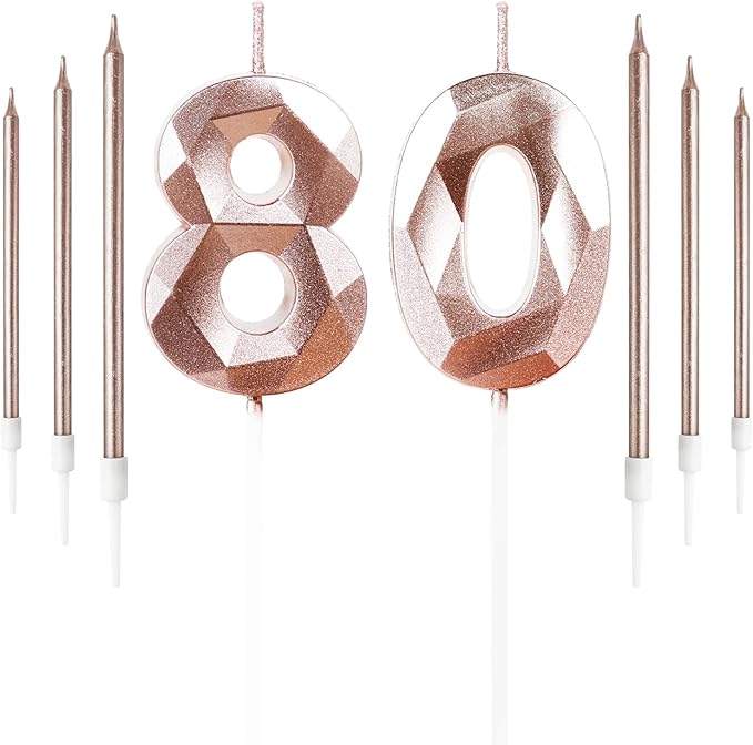 Amazon.com: Rose Gold Birthday Candles Number 80 Candle with 6pcs Long ...