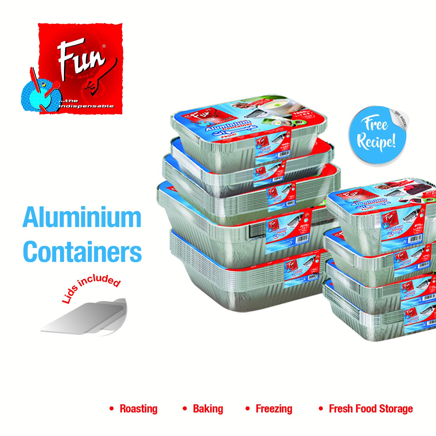 Fun® Indispensable Aluminium Containers with Lids 800CC - Pack of 10 ...