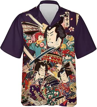 Amazon.com: 228CLOSET Samurai Hawaiian Shirt for Men - Japanese Bushi ...