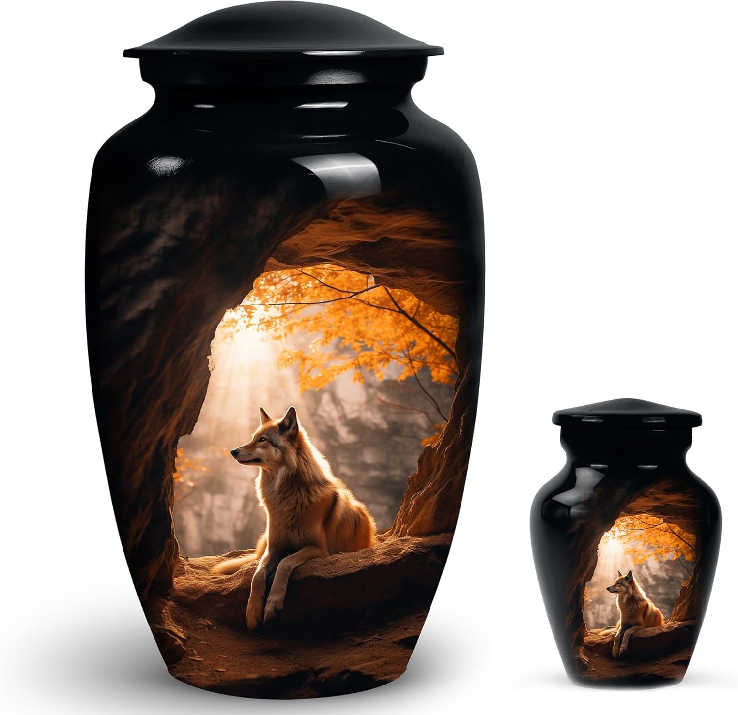Amazon.com: PARUHAS Combo of 10" Large Urn & 3" Keepsake Wolf Natural ...