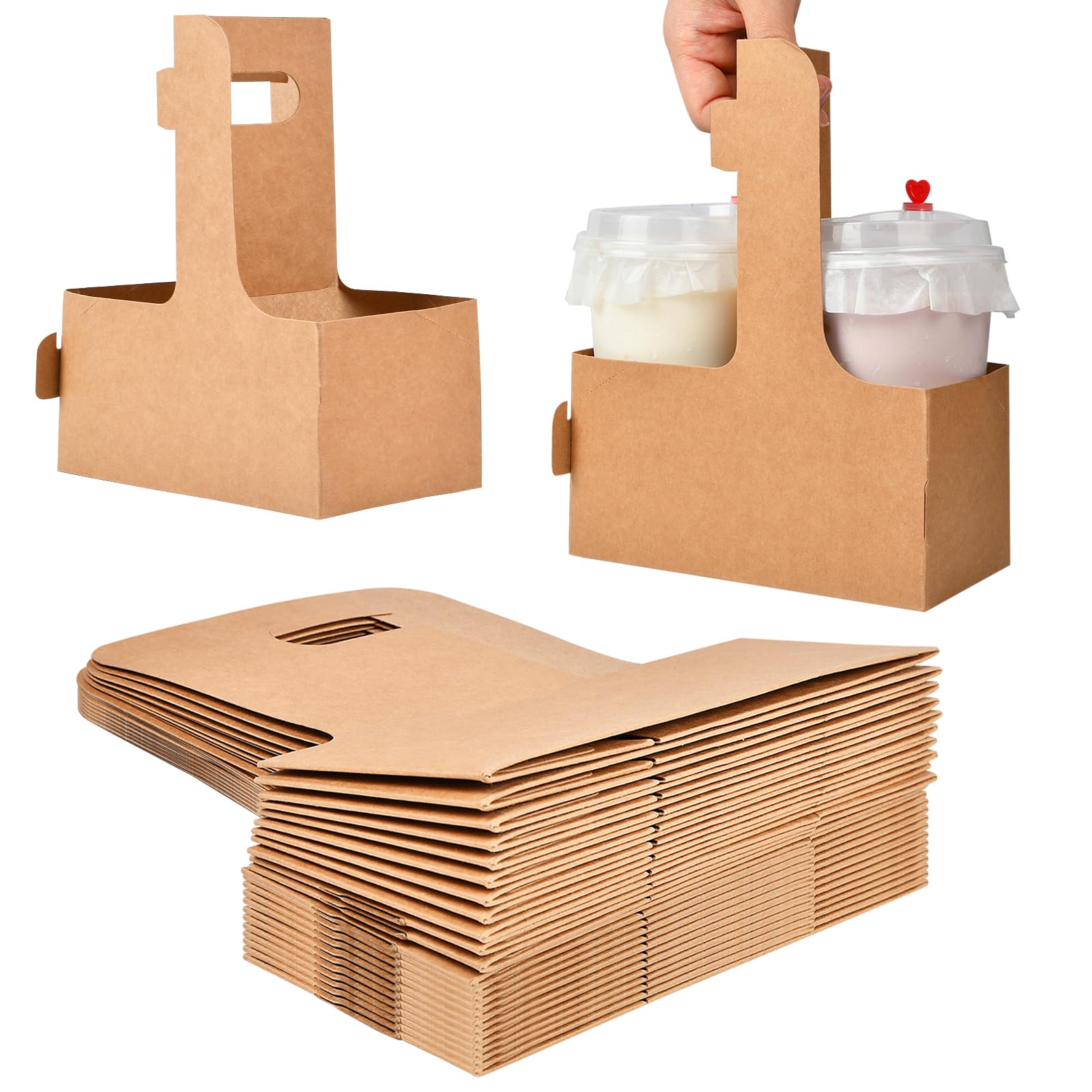 Amazon.com: 2 Cup Disposable Drink Carrier with Handle, Supkiir Kraft ...