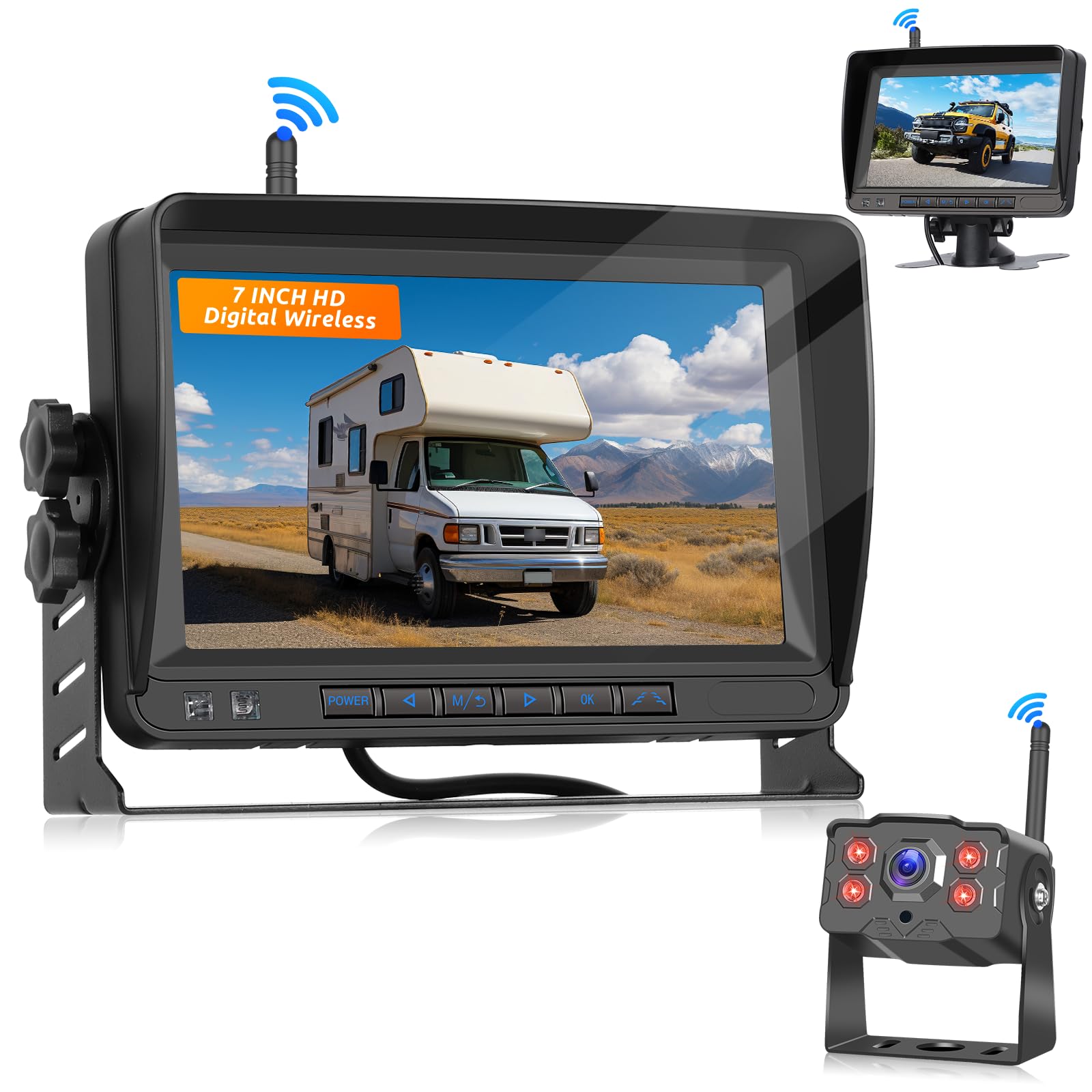 Podofo RV Digital Wireless Backup Camera 7 inch Monitor AHD Waterproof ...