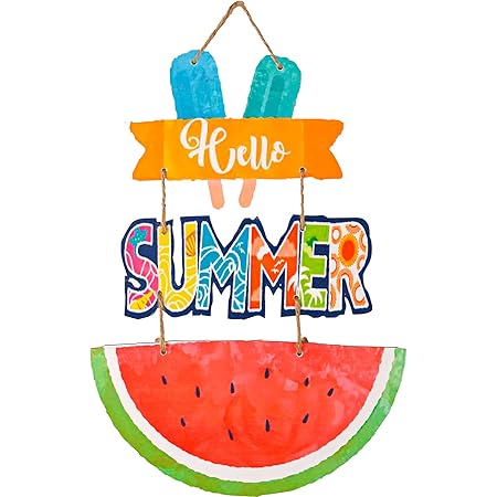Amazon.com: Hello Summer Hanging Door Sign Plaque Home Decoration ...