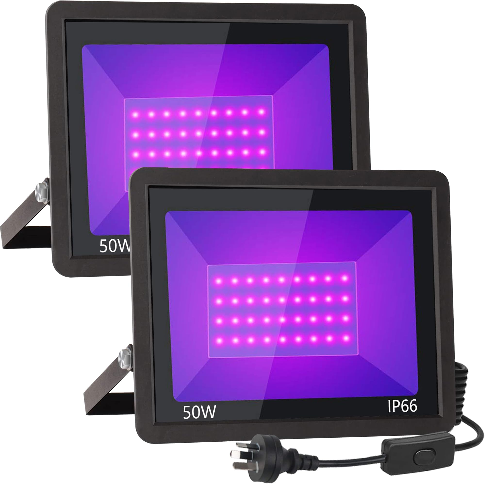 2 Pack 50W LED Black Light, UV Blacklight for Glow Party 385-400nm Purple UV Flood Lights with ...