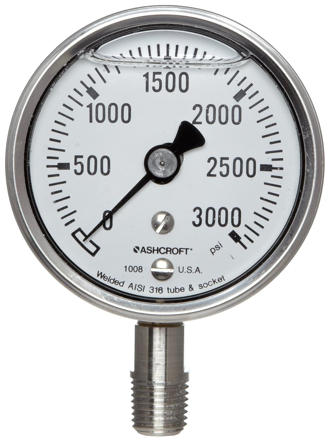 Ashcroft IPG-L3000/X-01 Industrial Pressure Gauge, 63mm Dial, 0-3000 ...