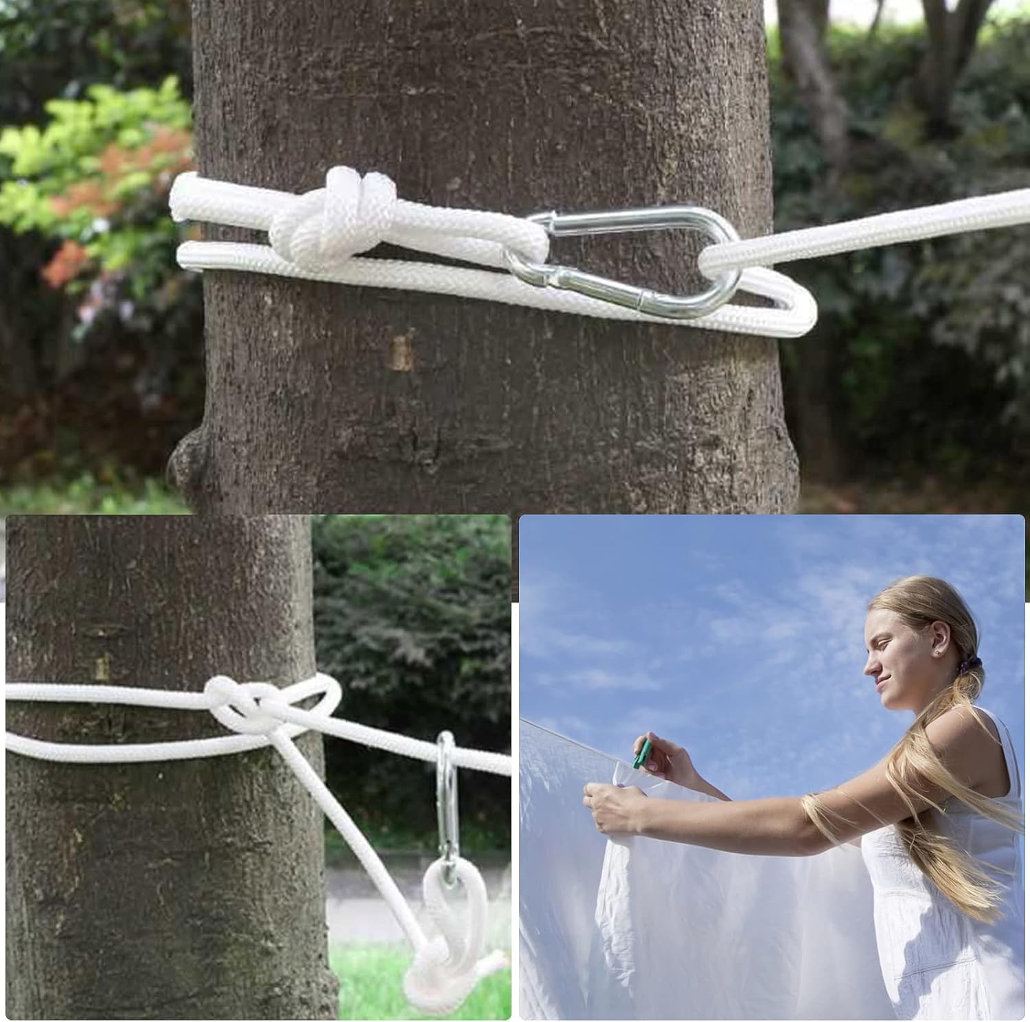 30m/100ft Cotton Clothesline with Metal Hooks,2 Rolls White Pulley Line ...