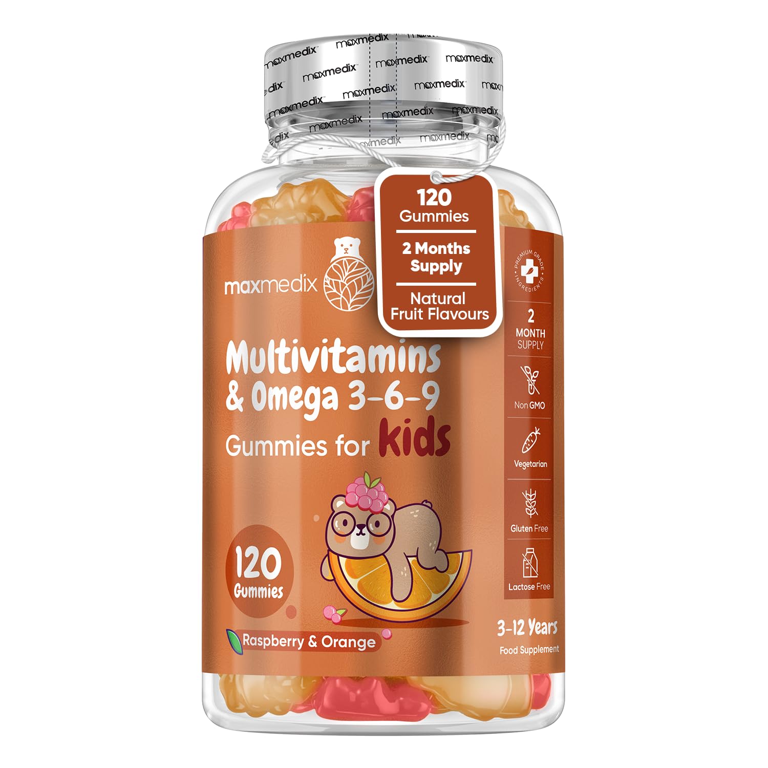 Multivitamin for Kids - 120 Natural Raspberry & Orange Flavour Chewable ...