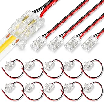 RESHAKE 15 Pack LED Strip Connectors 2 Pin 8mm Solderless, Pigtail ...