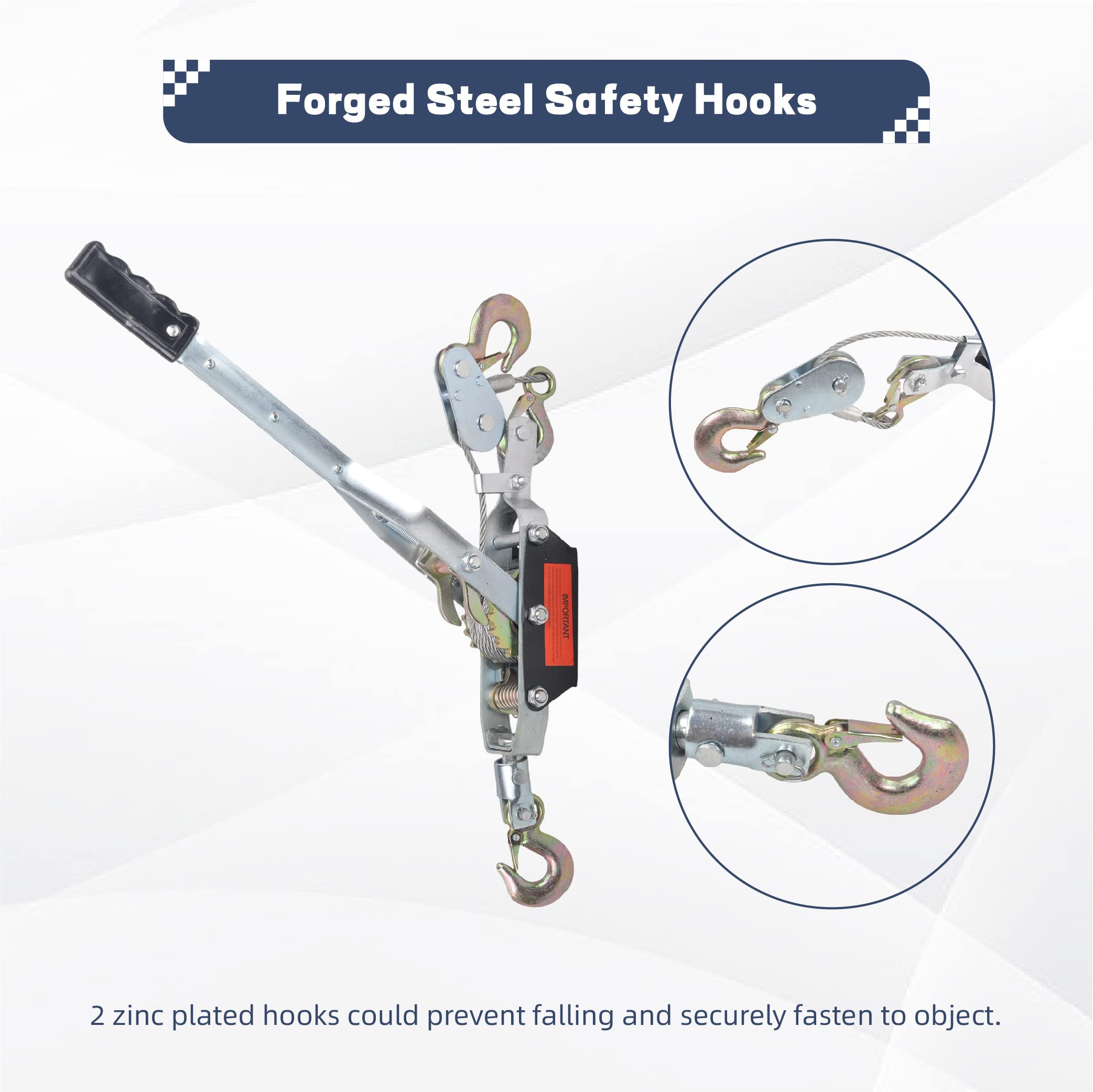 Snapklik.com : 5 Ton Power Puller, 3 Hook Steel Cable Dual Gear Power ...