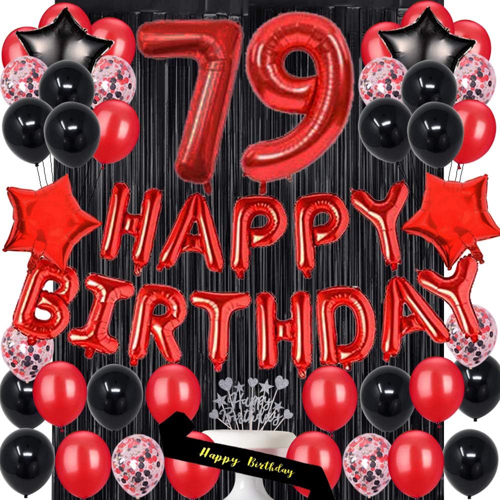 Amazon.com: Fancy 79TH Birthday Party Decorations Supplies Red Black ...